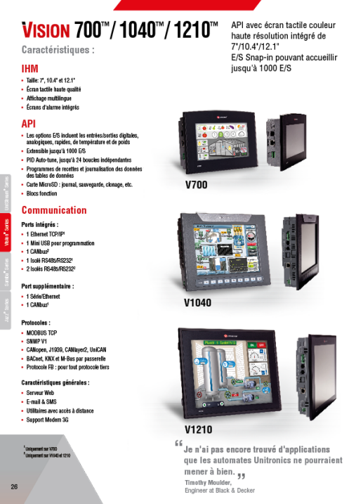 Catalogues et fiches produits Unitronics